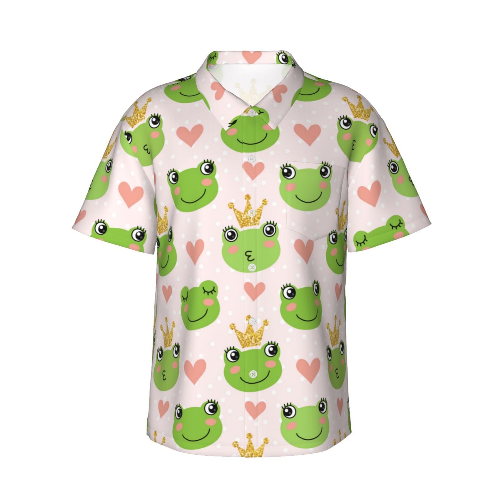 Hawaiian Shirt for Men, cute frogs crowns heart pink Summer Shirts for ...