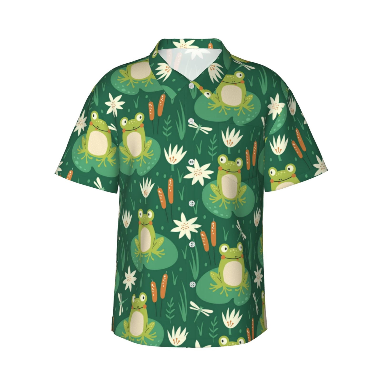Hawaiian Shirt for Men, cute frogs dragonfly flower green Summer Shirts ...