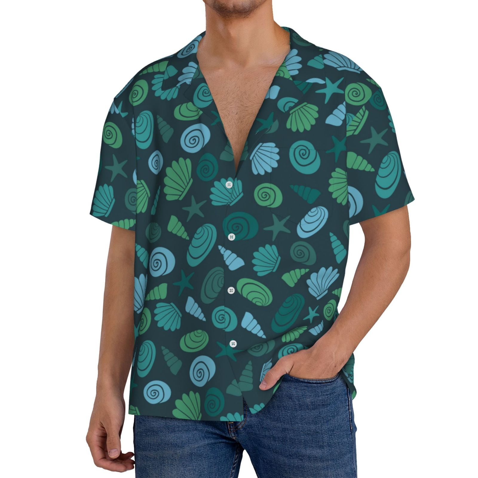 Hawaiian Shirt for Men - cute shells starfish Short Sleeve Button Down ...