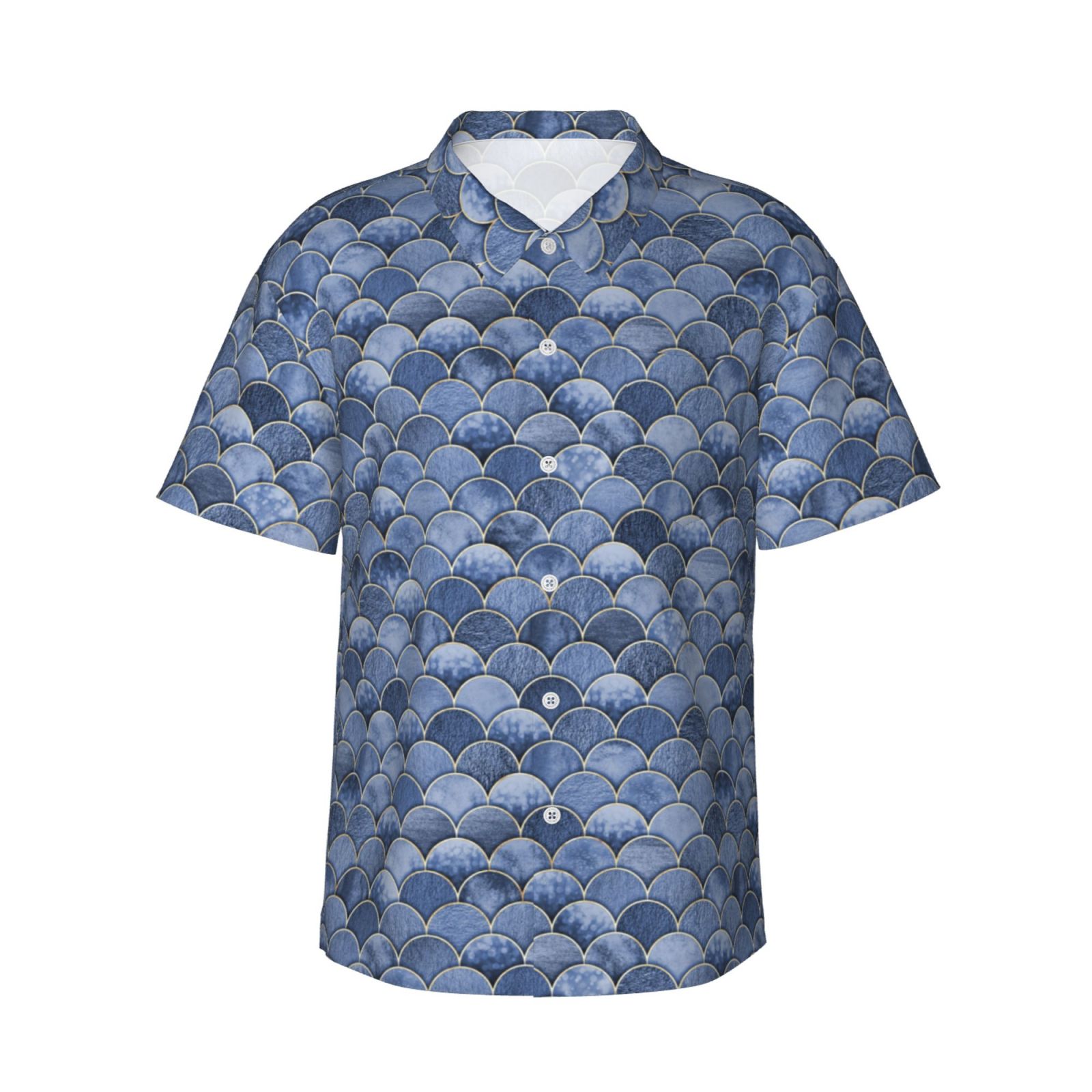 Hawaiian Shirt for Men, fish scale vintage print blue Summer Shirts for ...