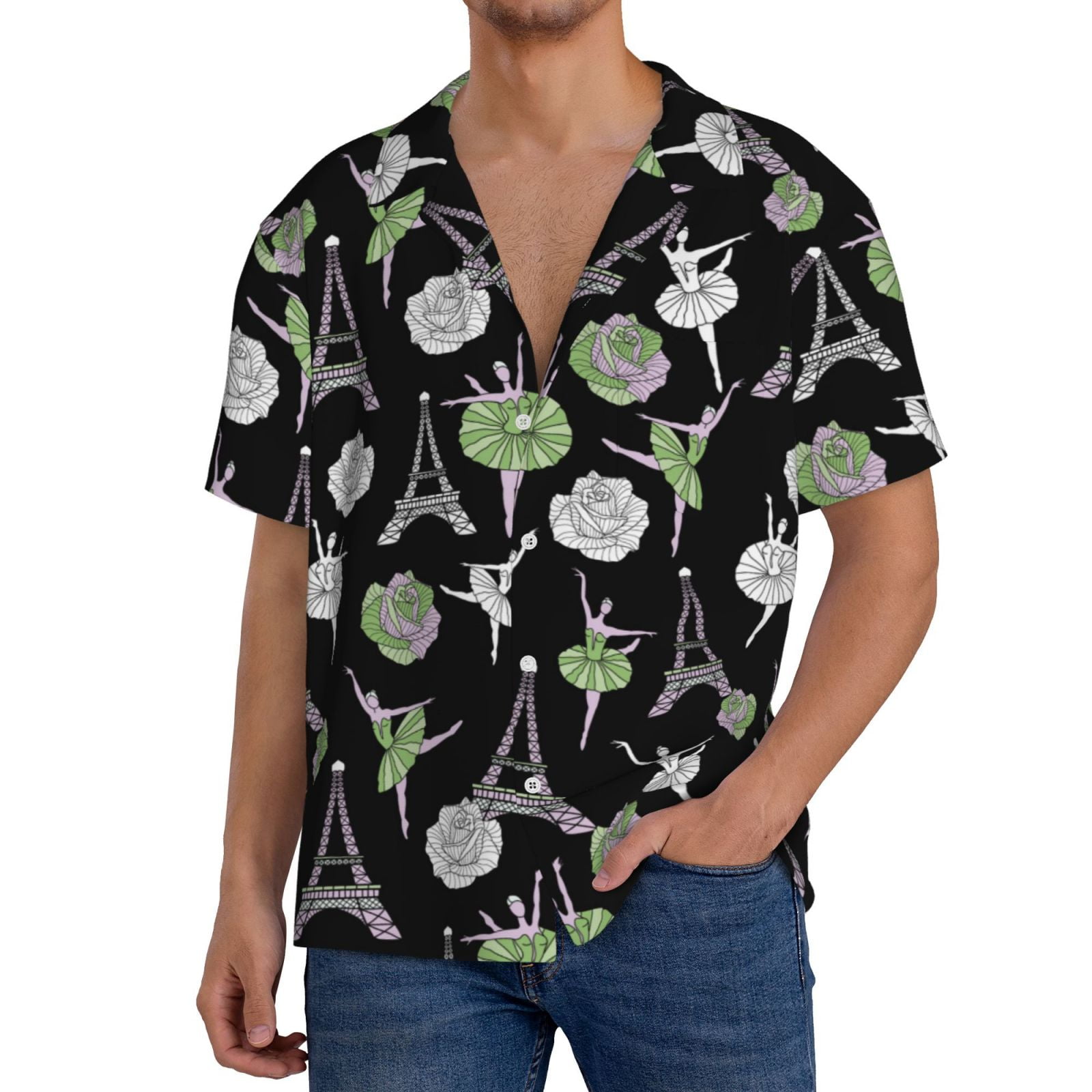 Hawaiian Shirt for Men - flower Tower ballet Short Sleeve Button Down ...