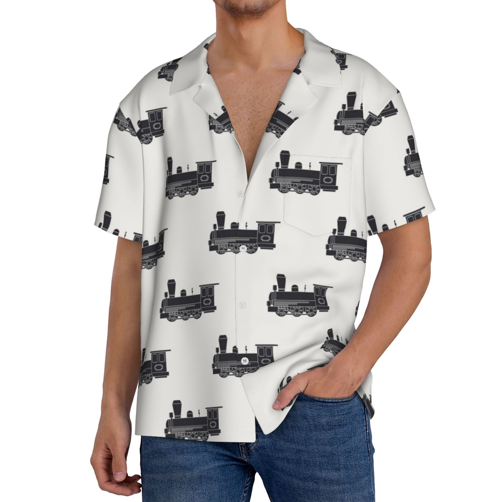 Hawaiian Shirt for Men - funny Train Pattern Short Sleeve Button Down ...