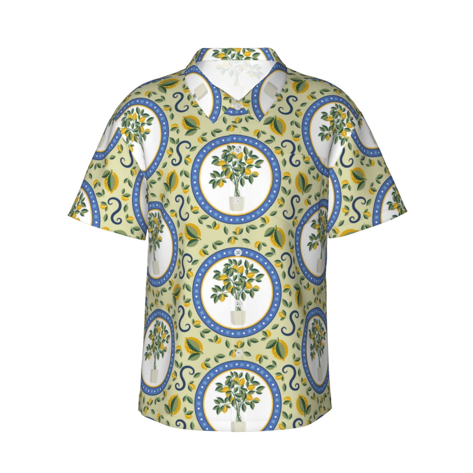 Hawaiian Shirt for Men - lemon leaves Sicilian style Casual Short ...