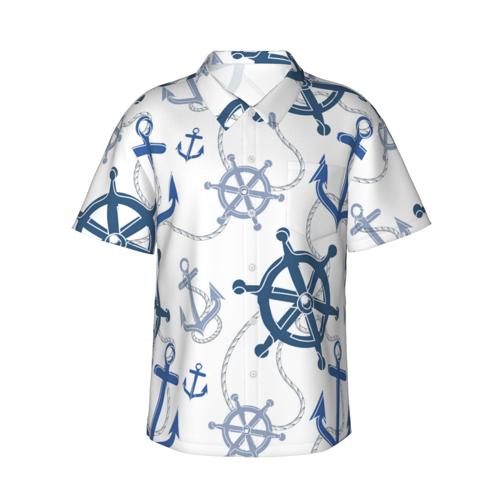 Hawaiian Shirt for Men - vintage anchor rope rudder blue Casual Short ...