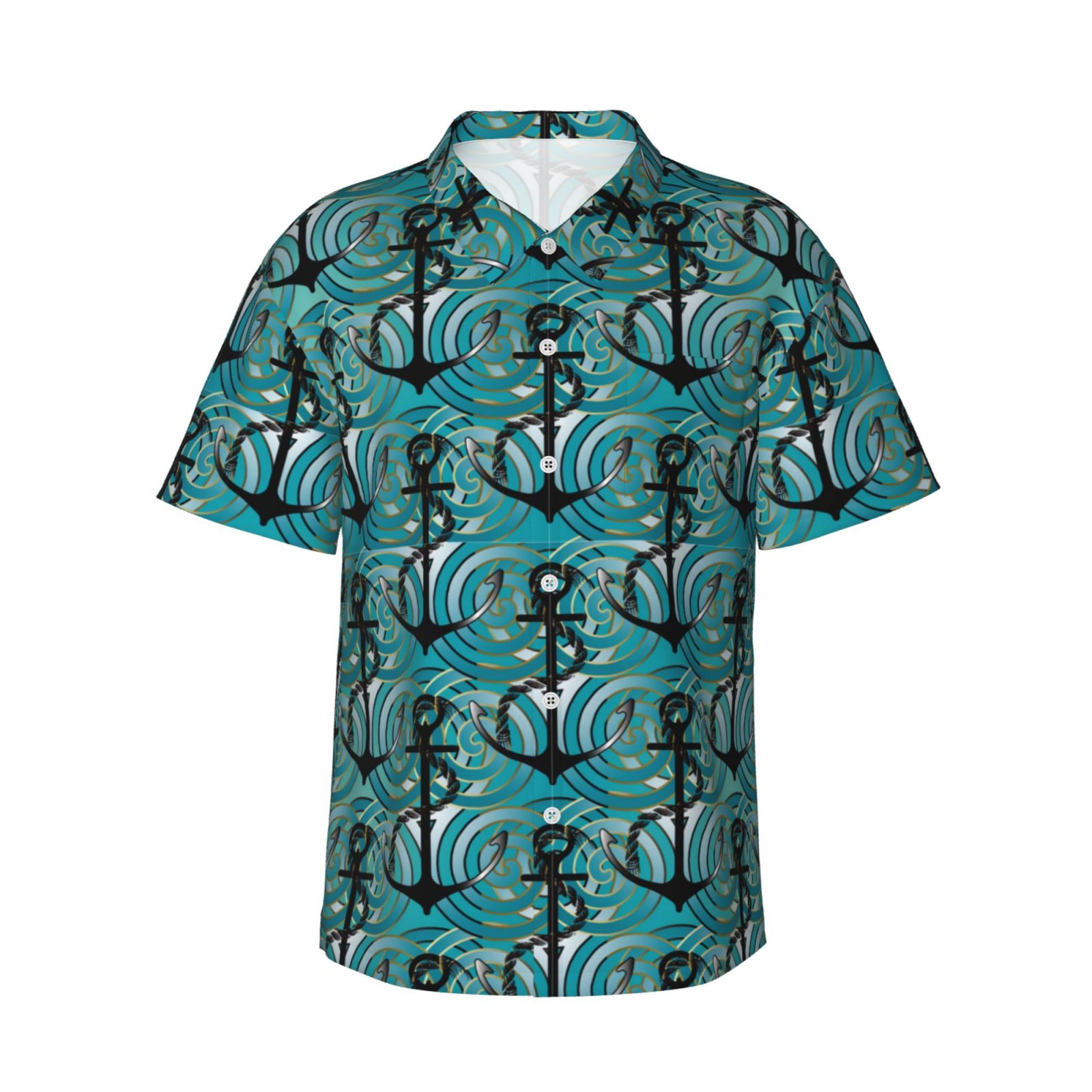 Hawaiian Shirt for Men, vintage anchors rope waves green Summer Shirts ...