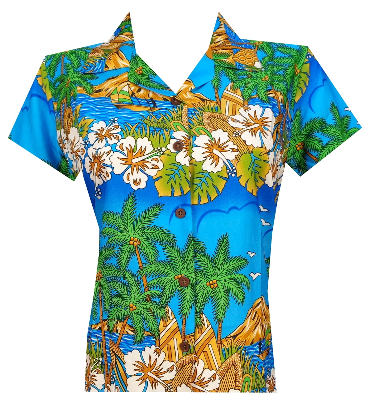 Hawaiian Shirts 44W Womens Floral Scenic Beach Aloha Top Blouse Sky ...