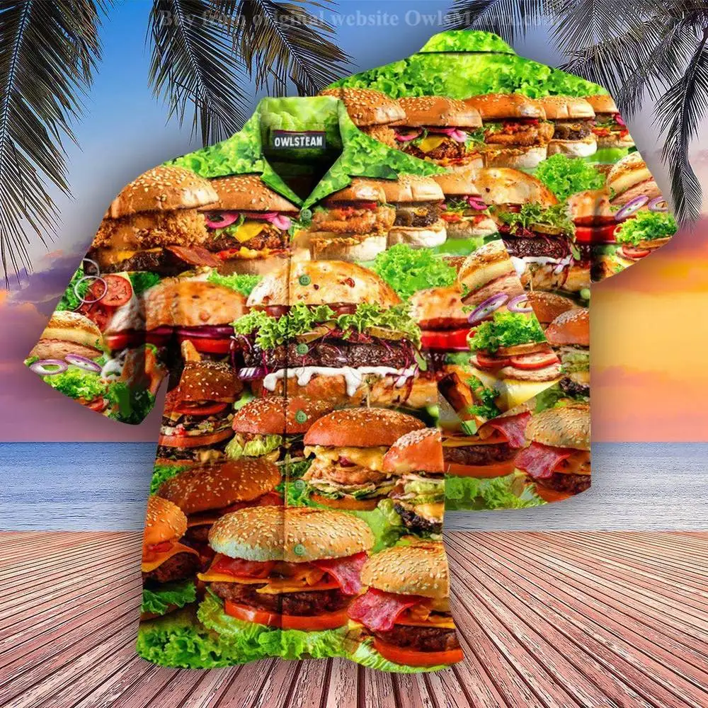 Hawaiian Shirts For Men Binge Hamburger Funny Hip Hop Beach Summer ...