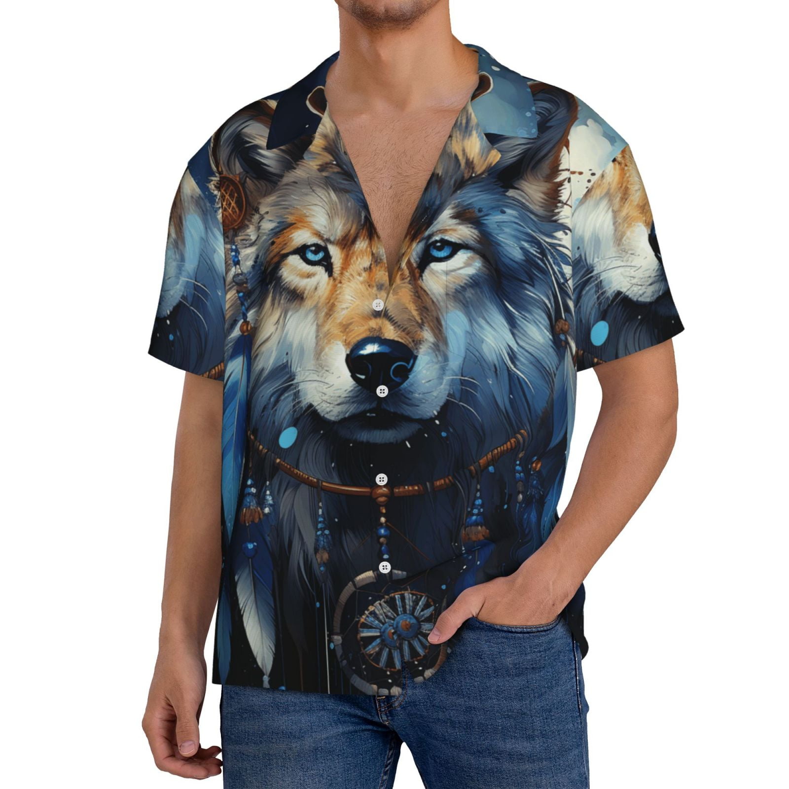 Hawaiian Shirts Short Sleeves Tropical Holiday Beach Vacation , Wolf ...