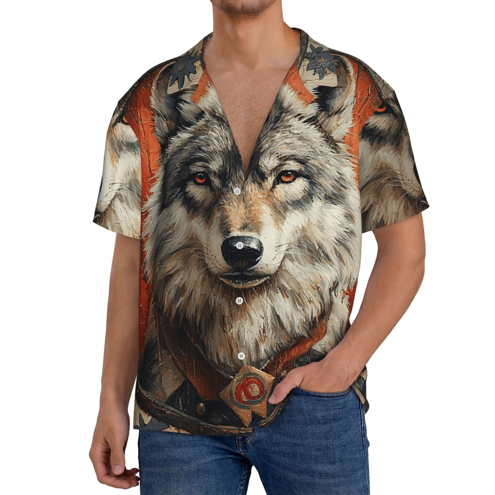 Hawaiian Shirts Short Sleeves Tropical Holiday Beach Vacation , Wolf ...