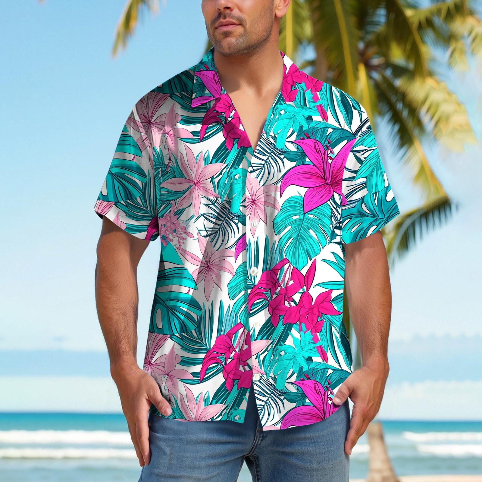 Hawaiian Shirts for Men Short Sleeve Casual Button Down Shirt Tropical ...