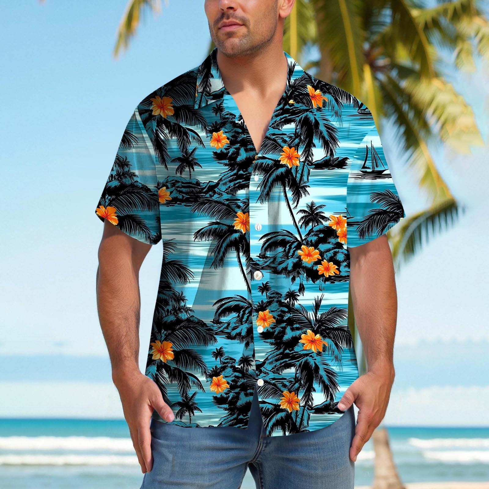 Hawaiian Shirts for Men Short Sleeve Casual Button Down Shirt Tropical ...