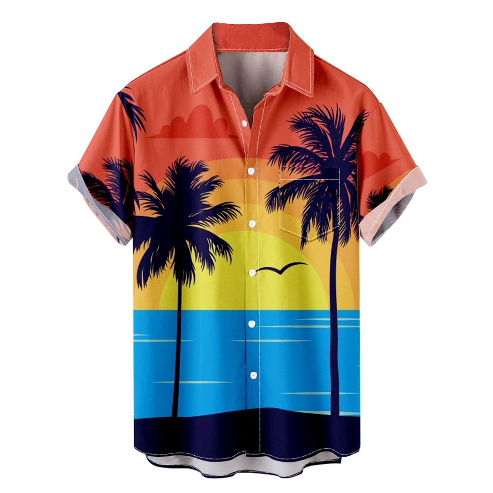 Hawaiian Shirts for Mens Tropical Palm Trees Print Tshirts Casual ...