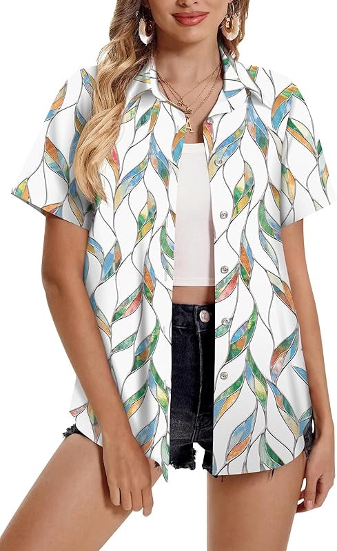 Hawaiian Shirts for Women Tropical Shirt Summer Beach Hawaii Button ...