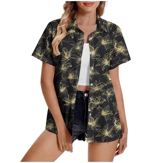 Hawaiian Shirts for Women Tropical Summer Beach Button Down Short ...