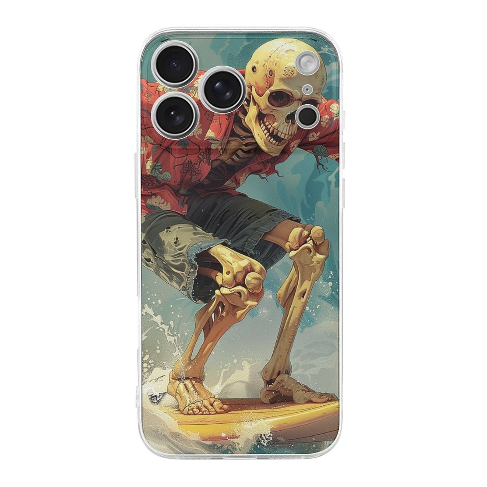 Hawaiian Skeleton Surf Funny Transparent TPU Case for iPhone 17 Pro Max ...
