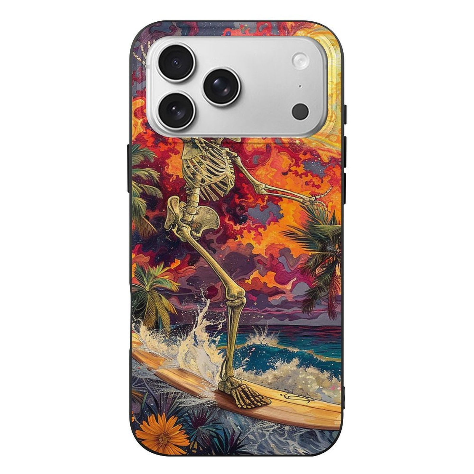 Hawaiian Skeleton Surf Psychedelic Art Black TPU Case for iPhone 17 Pro ...