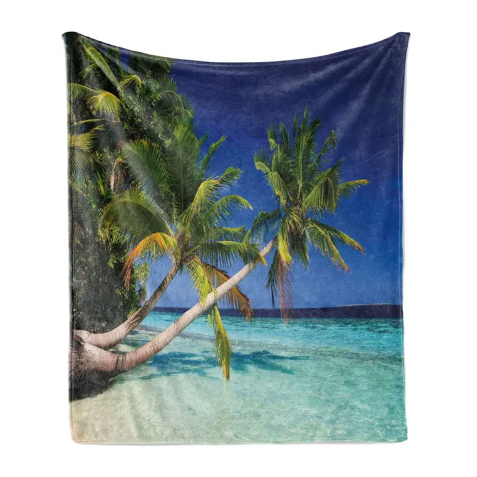 Hawaiian Soft Throw Blanket,Coconut Palm Tree and Lawn on The Sandy ...