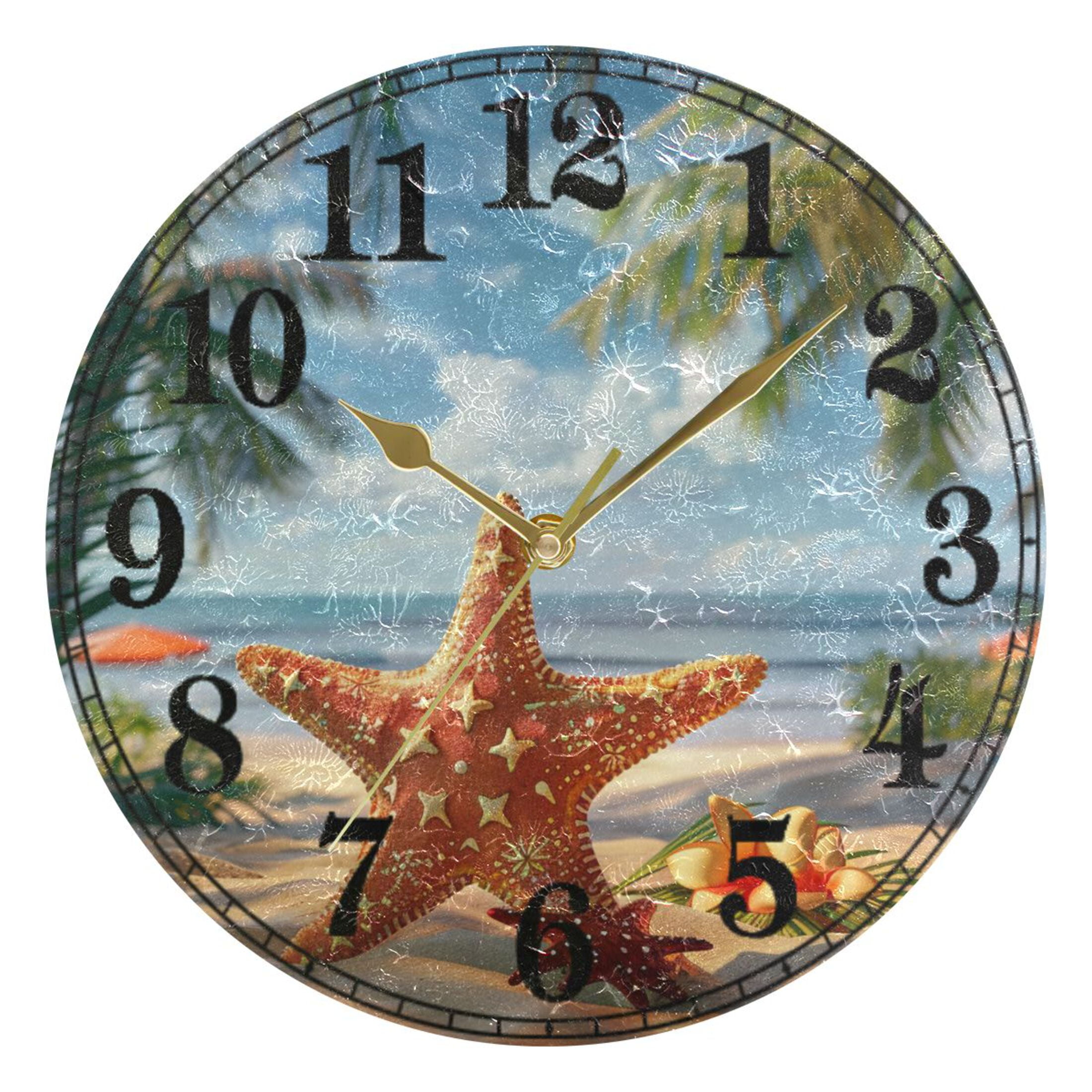 Hawaiian Star Fish Tropical Silent Wall Clock 10" Non-Ticking Battery ...