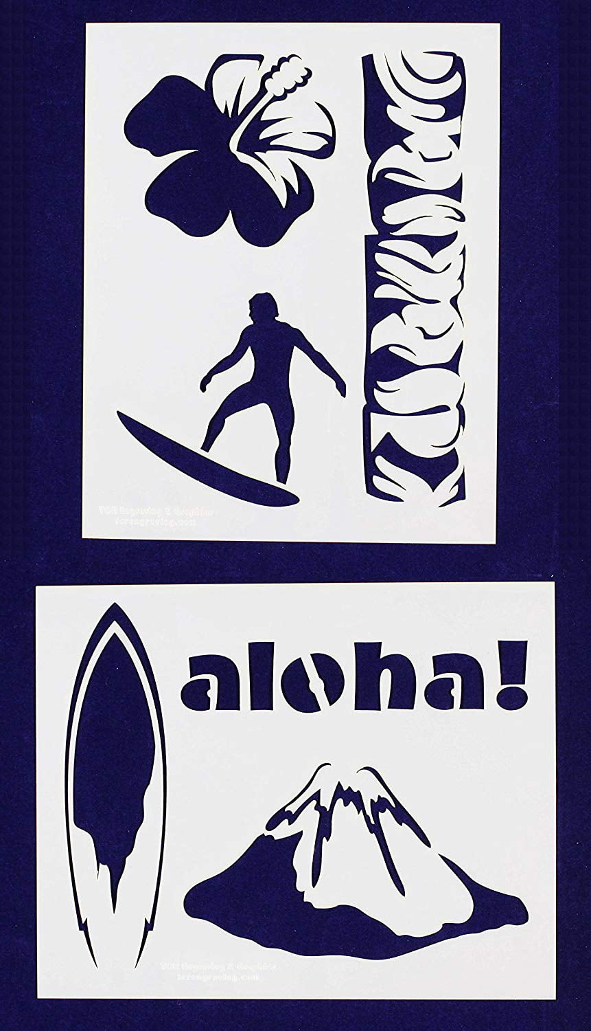 Hawaiian Stencils -2 pc set-Mylar 14mil - Painting /Crafts/ Templates ...