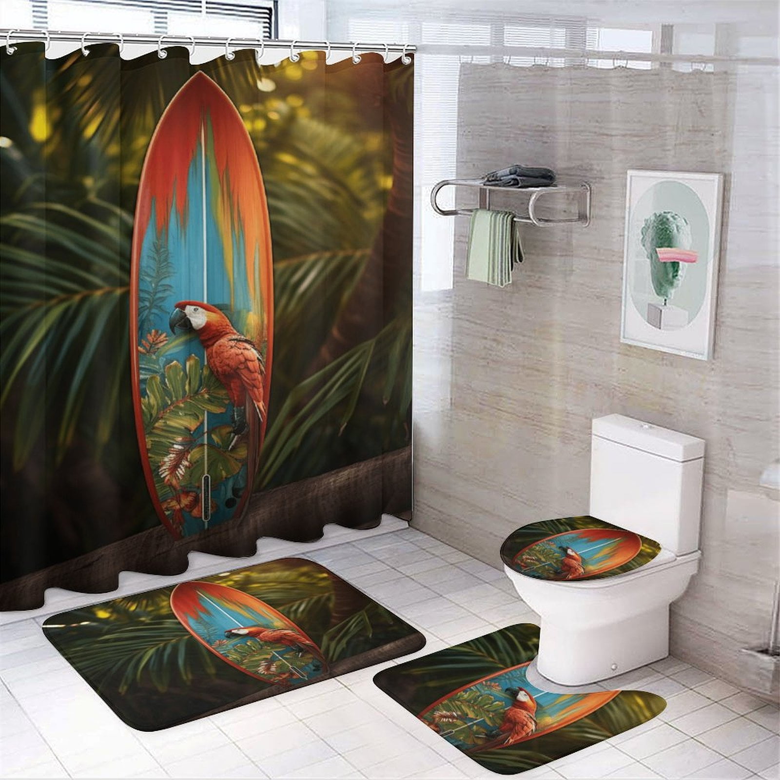 Hawaiian Style Bathroom Sets with Shower Curtain And Rugs, Incl with 12 ...