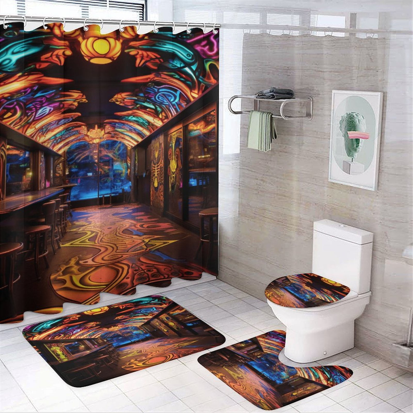 Hawaiian Style Bathroom Sets with Shower Curtain And Rugs, Incl with 12 ...