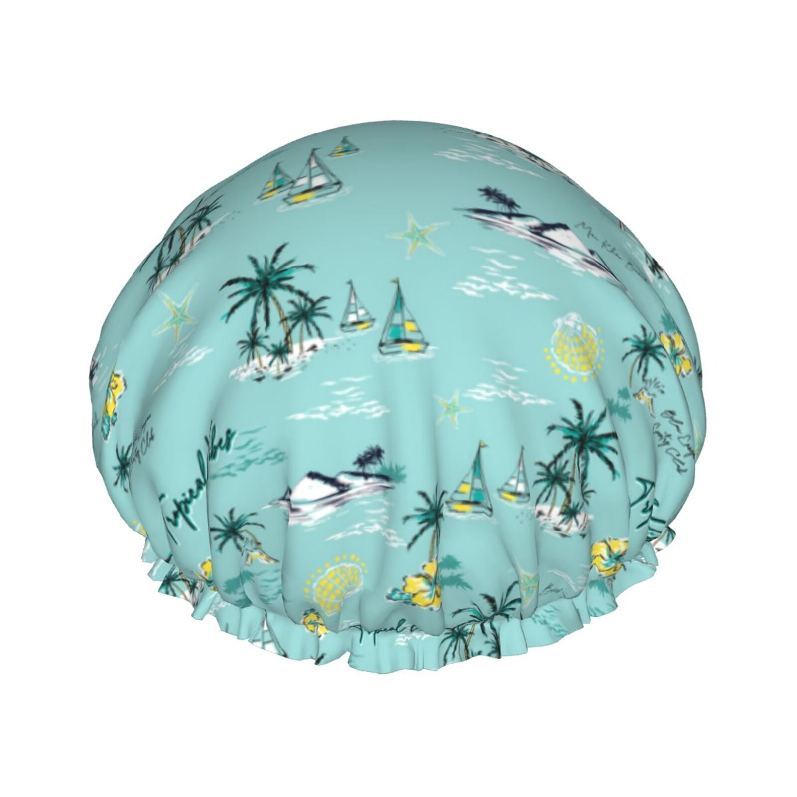Hawaiian Style Green Yellow Shower Cap for Women, Double Waterproof ...