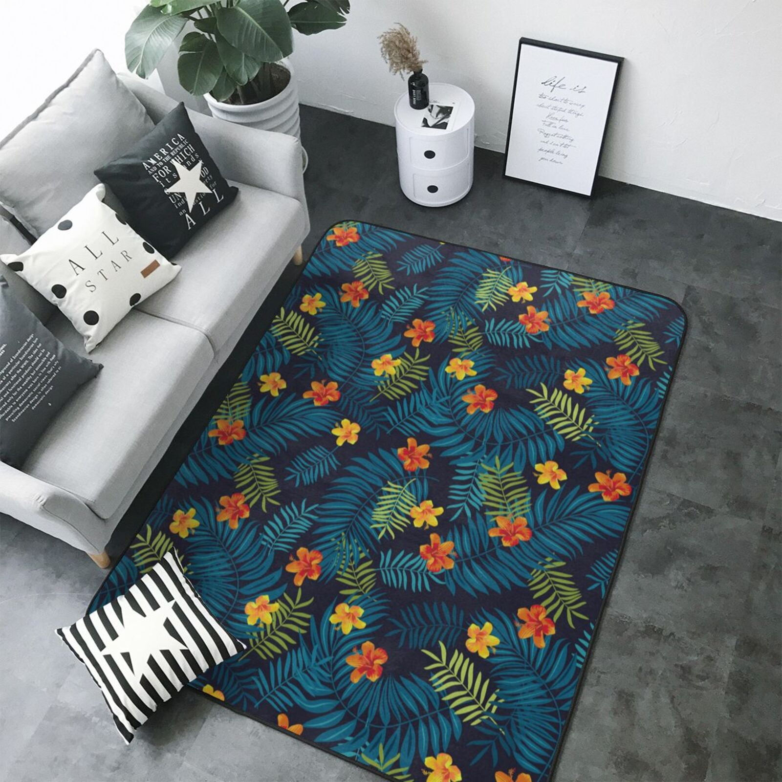 Hawaiian Style Leaves Flower Area Rugs for Living Room Bedroom, 5x7 ...