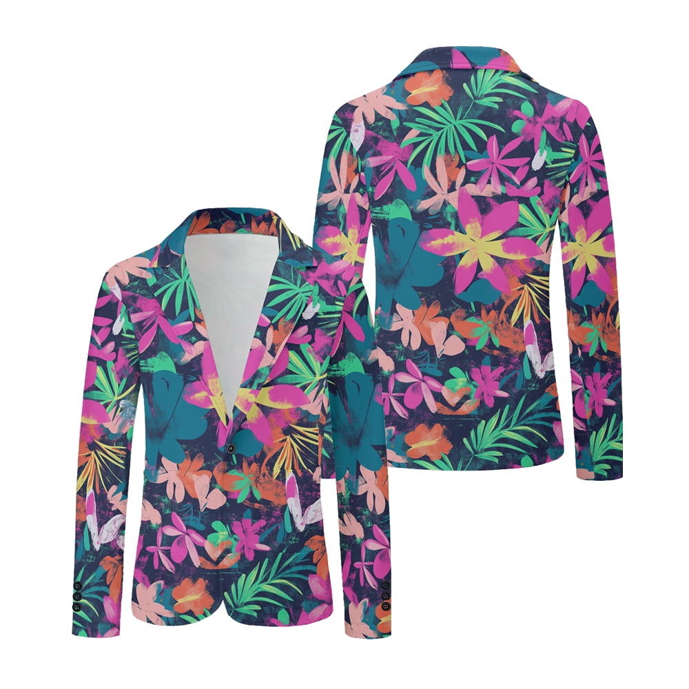 Hawaiian Style Men's Suit Floral Colorblock Jacket One Button Cardigan ...