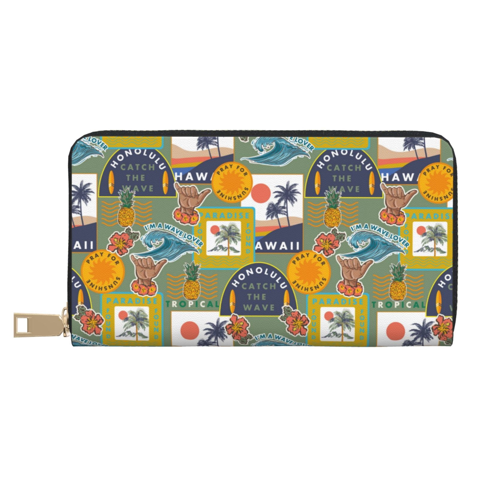 Hawaiian Style Pineapple Waves Wallet Women, Leather Bifold Multi Card ...