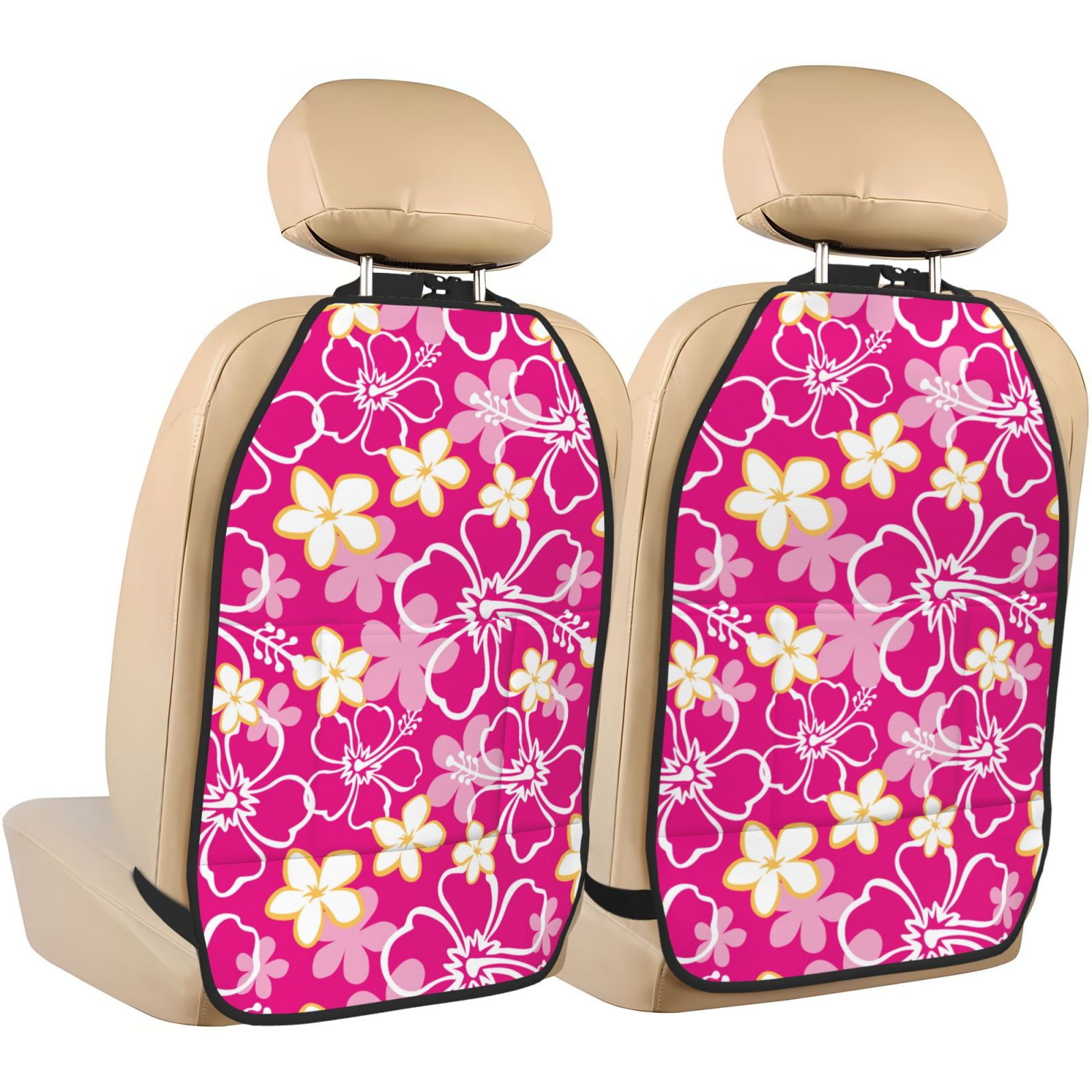 Hawaiian Style Pink Flower Backseat Car Organizer, 2 Pack Kick Mats ...