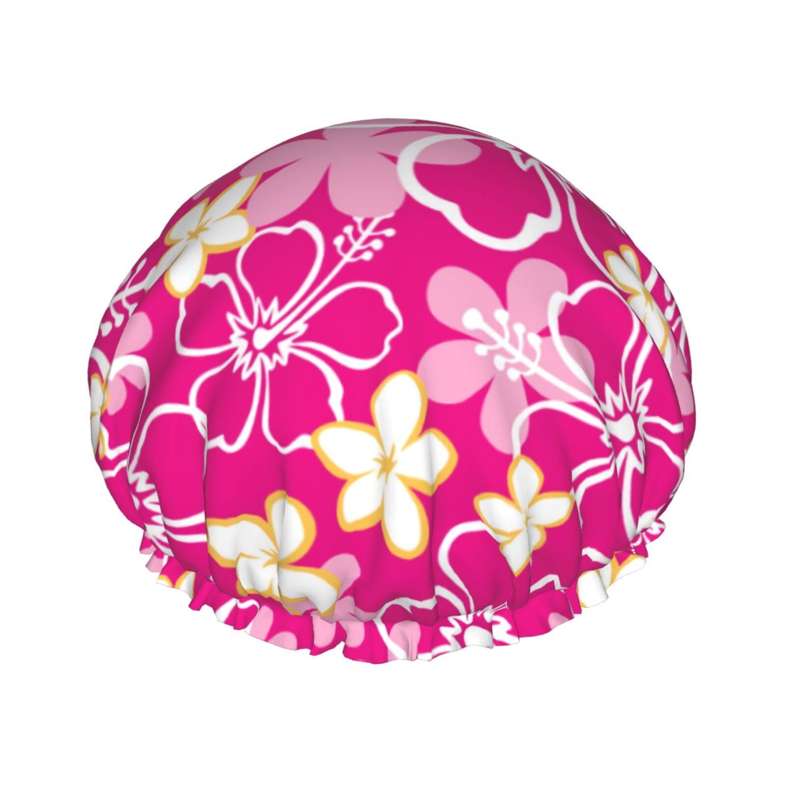 Hawaiian Style Pink Flower Shower Cap, Reusable Bath Hair Hat for all ...