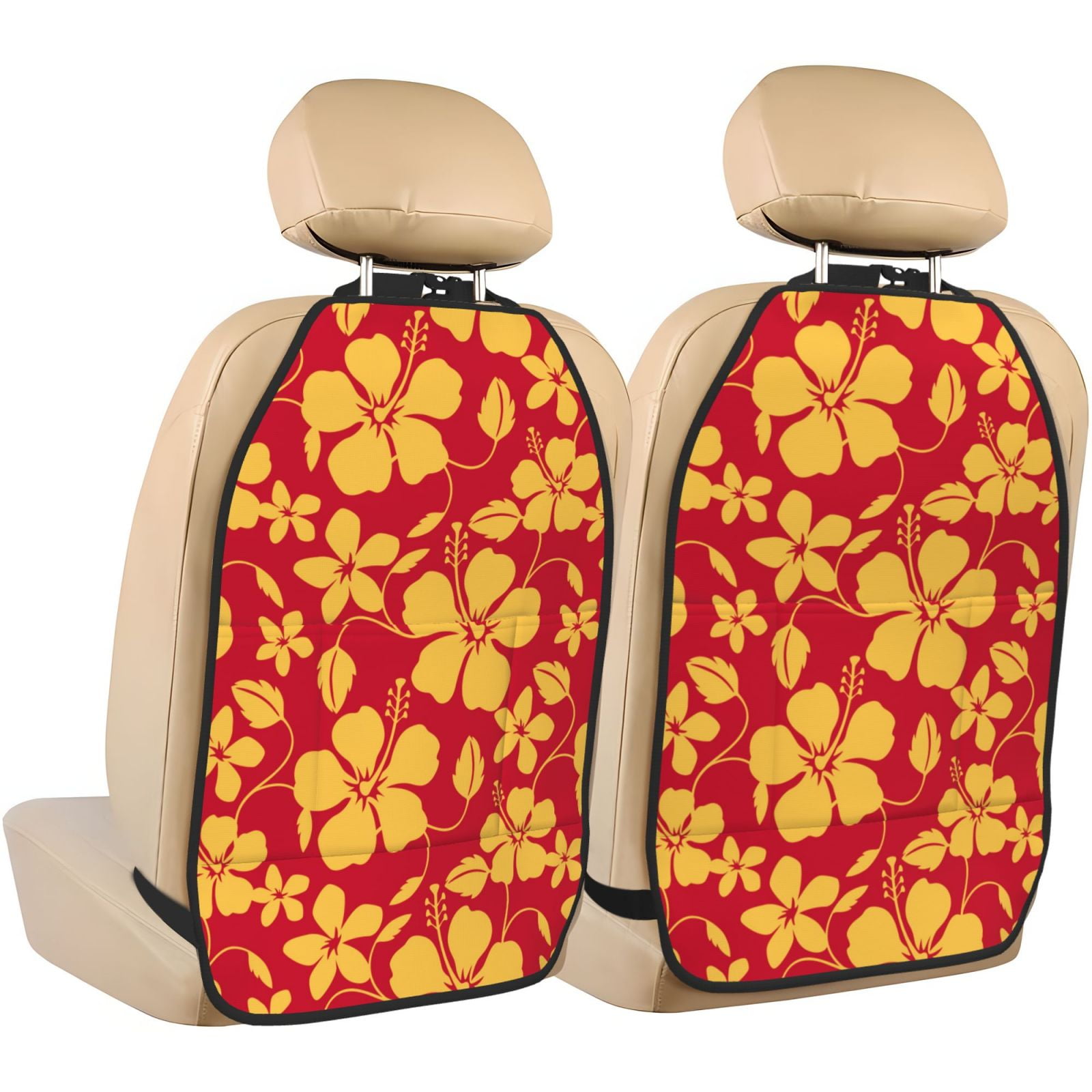 Hawaiian Style Red Yellow Backseat Car Organizer, 2 Pack Kick Mats Back ...