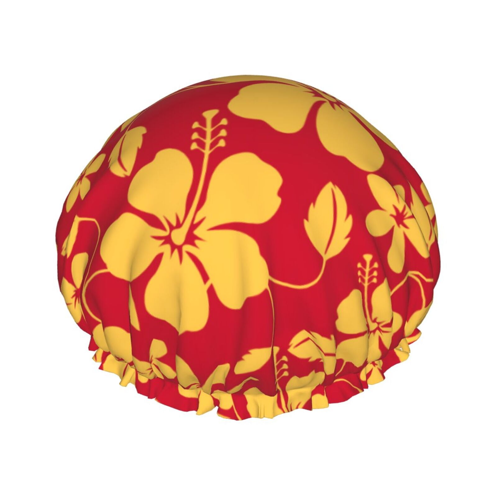 Hawaiian Style Red Yellow Shower Cap for Women, Double Waterproof ...
