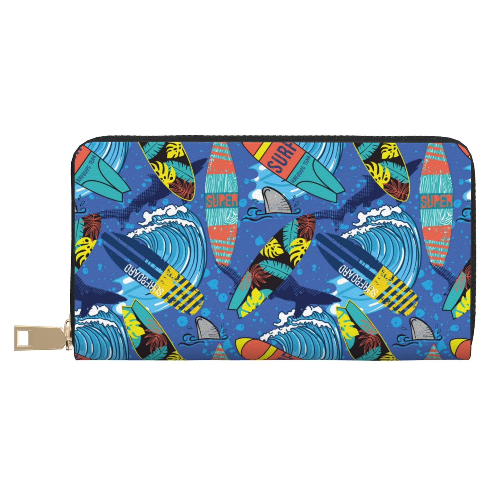 Hawaiian Style Shark Wave Skateboard Wallet Women, Leather Bifold Multi ...