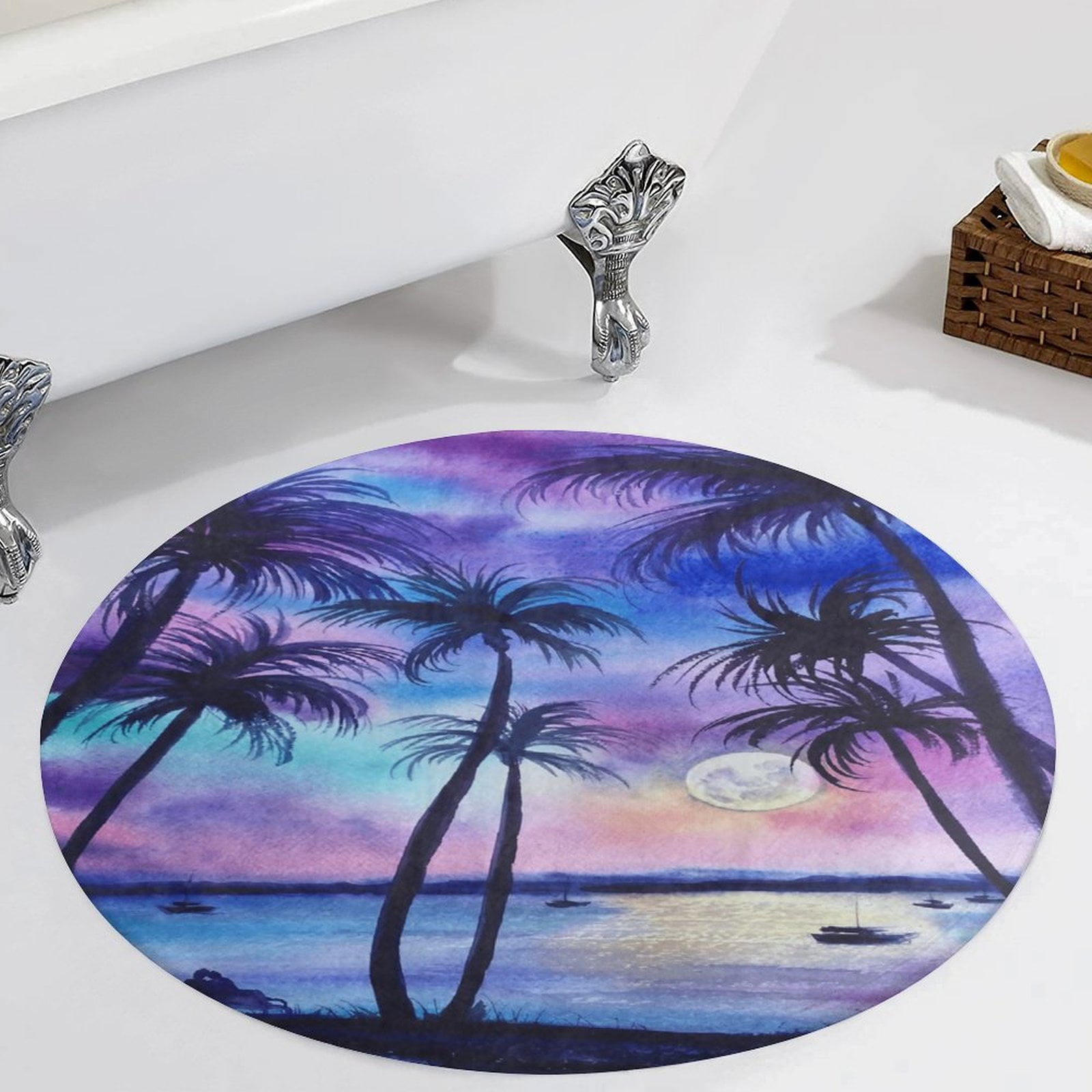 Hawaiian Style Sunset Tropical Beach Palm Tree Round Area Rugs for ...