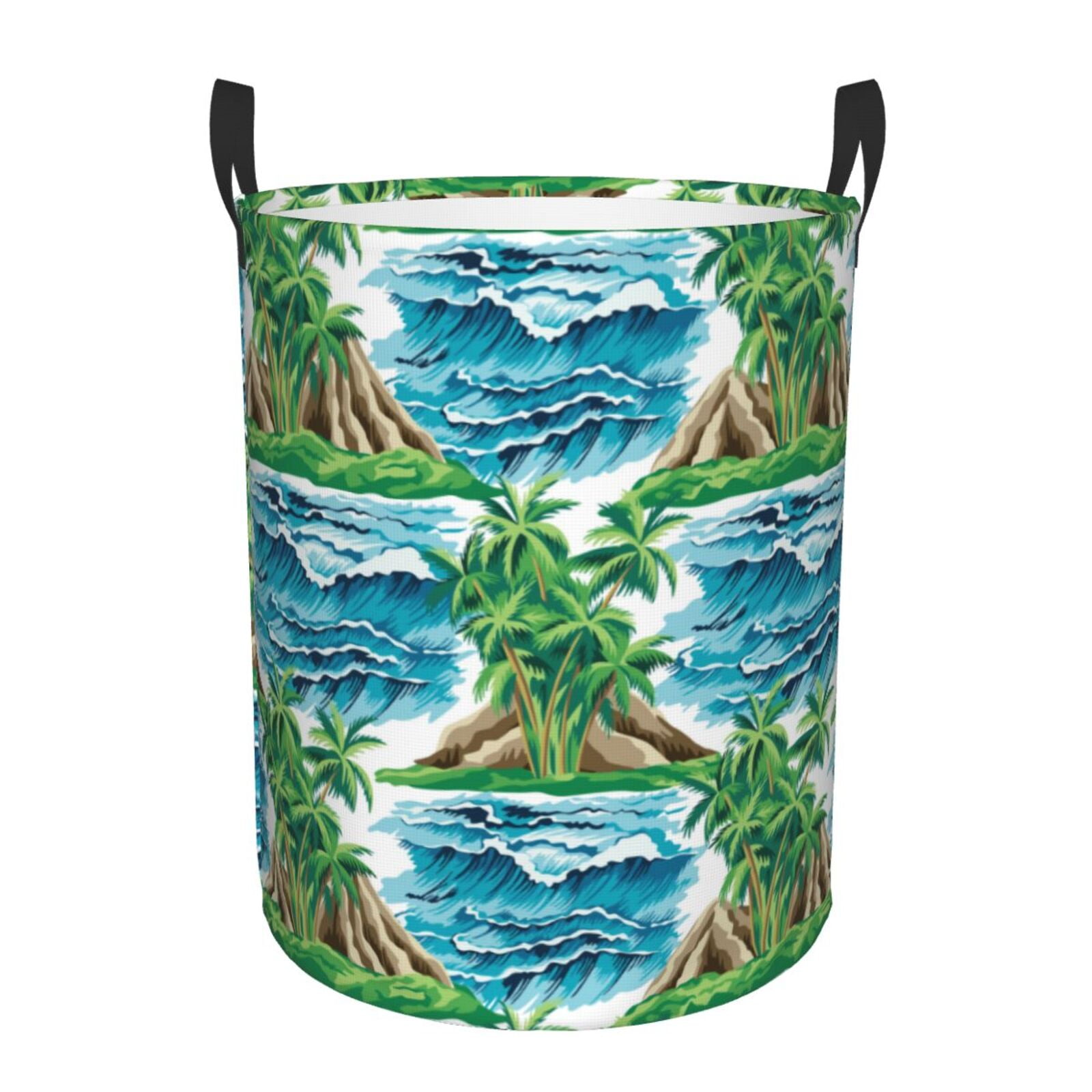 Hawaiian Style Waves Laundry Basket with Handles - Freestanding Laundry ...