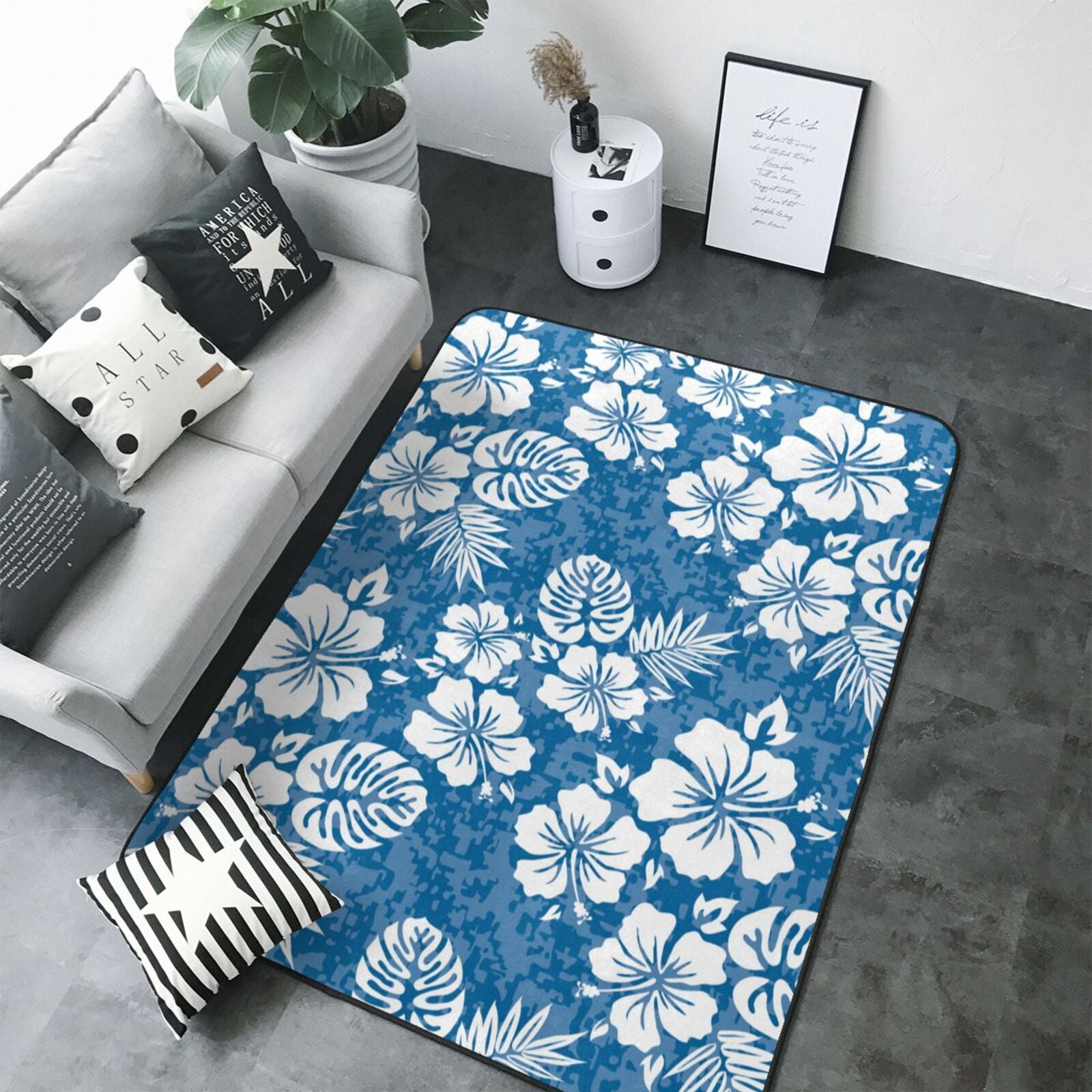 Hawaiian Style White Blue Area Rugs for Living Room Bedroom, 5x7 Soft ...
