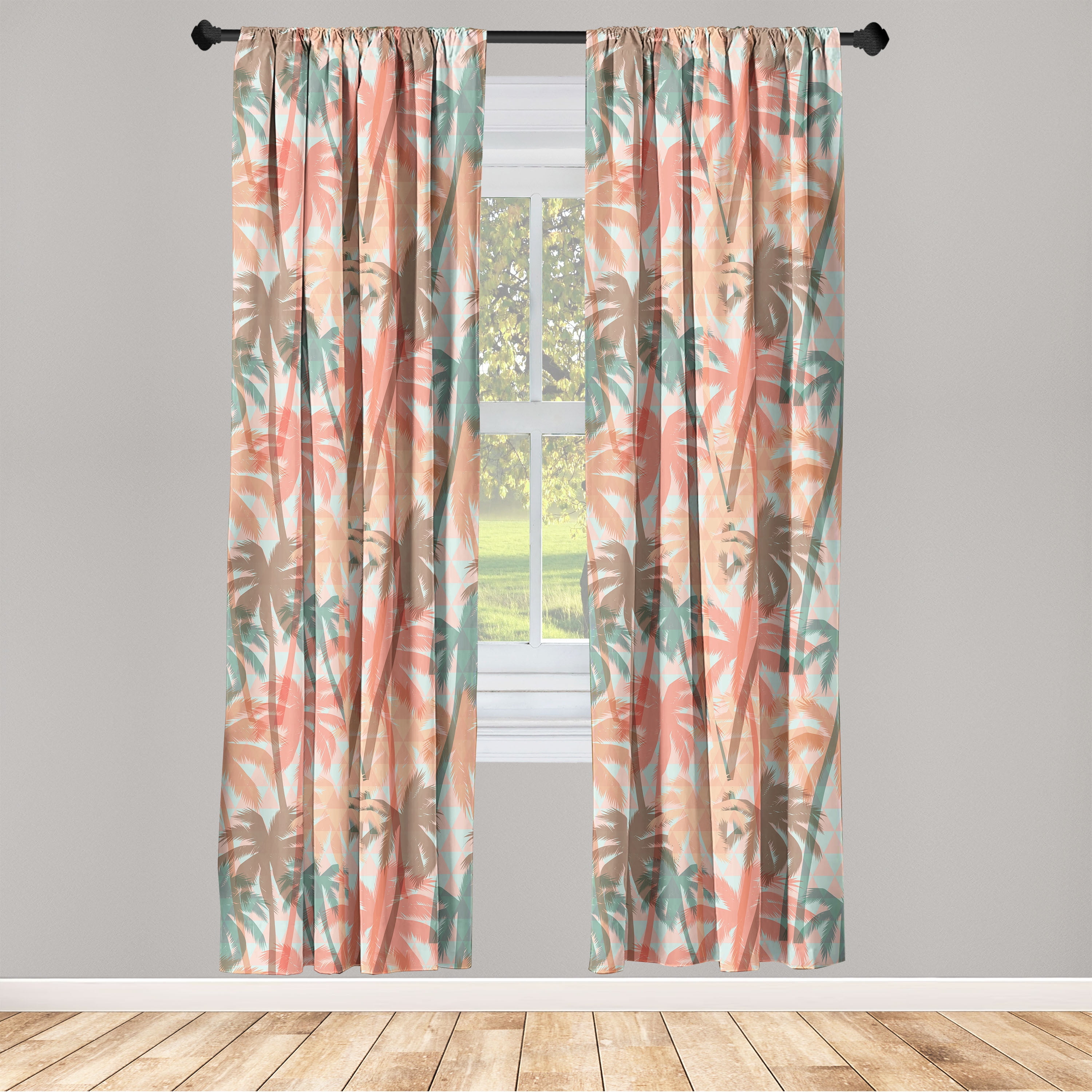 Hawaiian Summer Window Curtains, Colorful Design Palm Tree Silhouettes ...