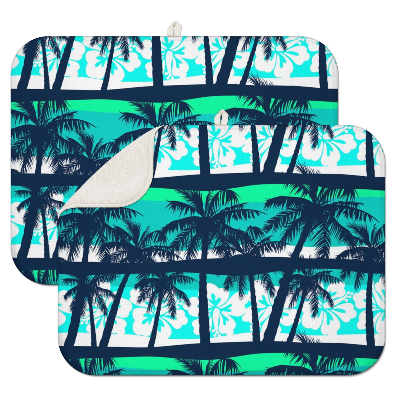 Hawaiian Sunset Beach Dish Drying Mat – Tropical Palm Trees and Vibrant ...