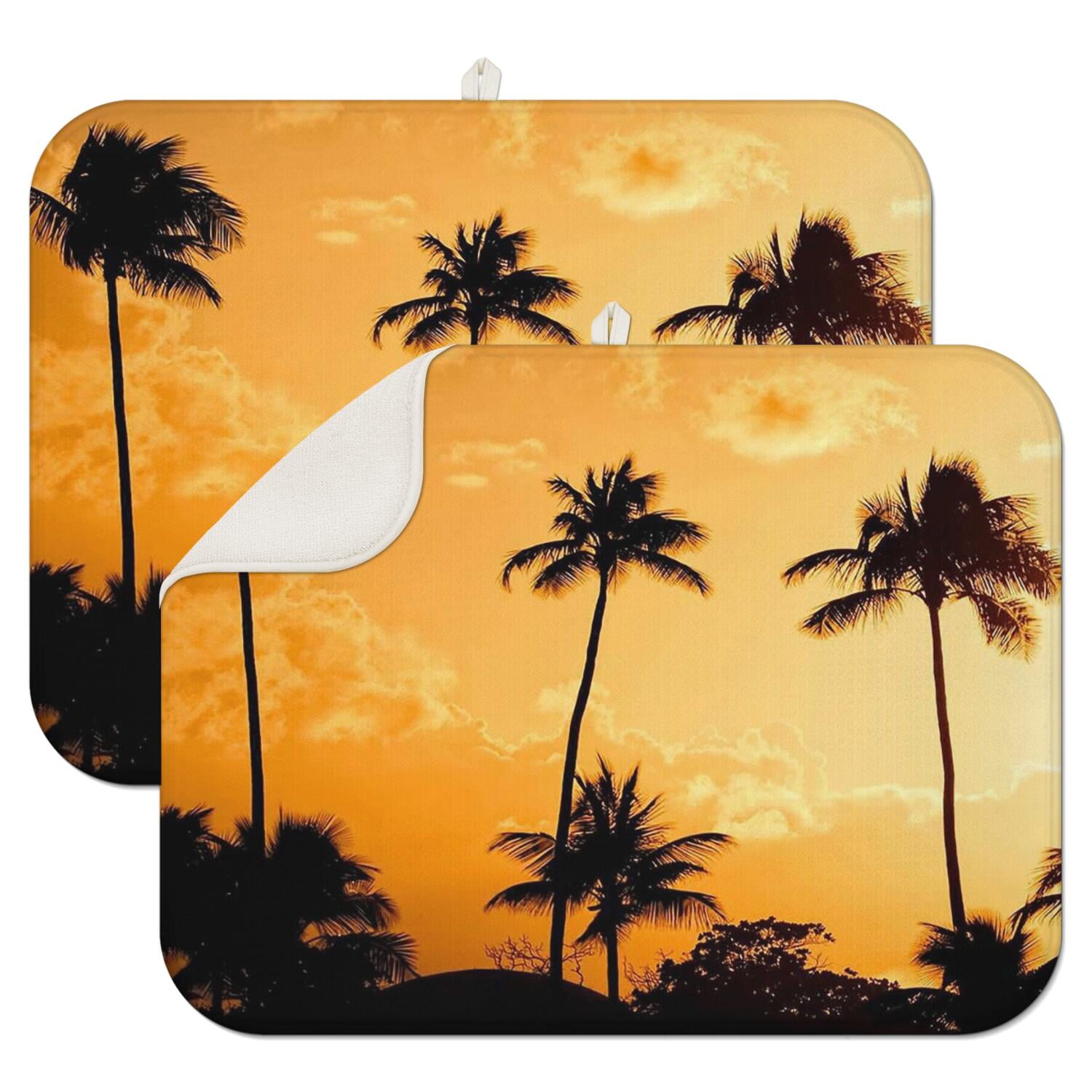 Hawaiian Sunset Beach Dish Drying Mat – Tropical Paradise with Vibrant ...