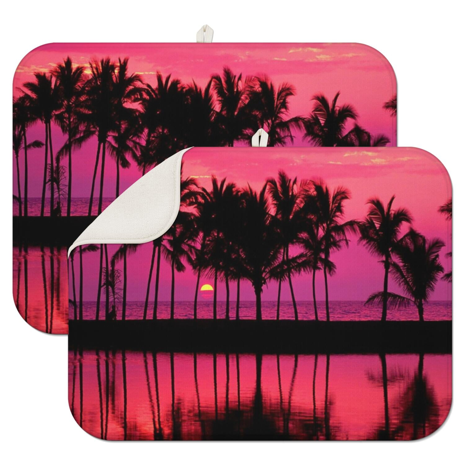 Hawaiian Sunset Beach Dish Drying Mat – Tropical Paradise with Vibrant ...