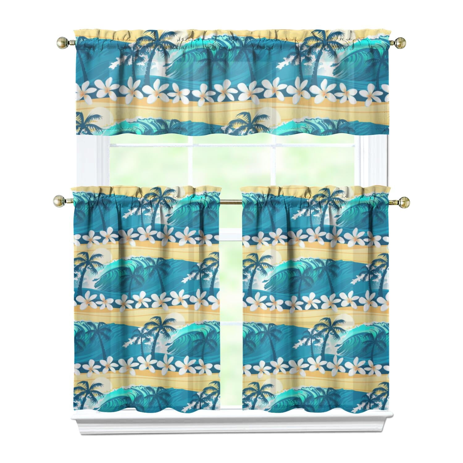 Hawaiian Sunset Beach Kitchen Curtains 3-Piece Set - Minimalist Palm ...