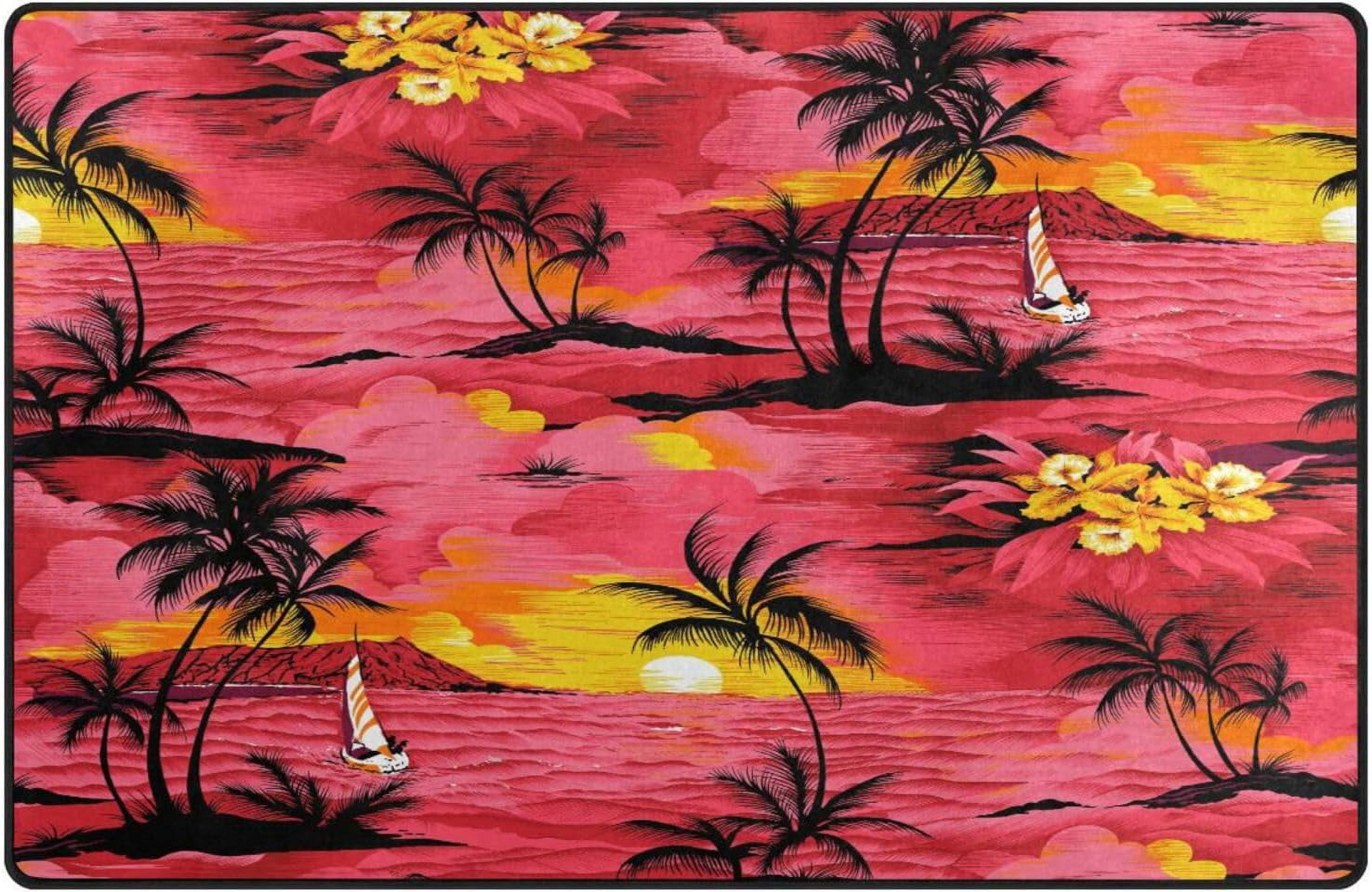 Hawaiian Sunset Palm Trees Area Rugs Colorful Large Non-Slip Floor Mat ...