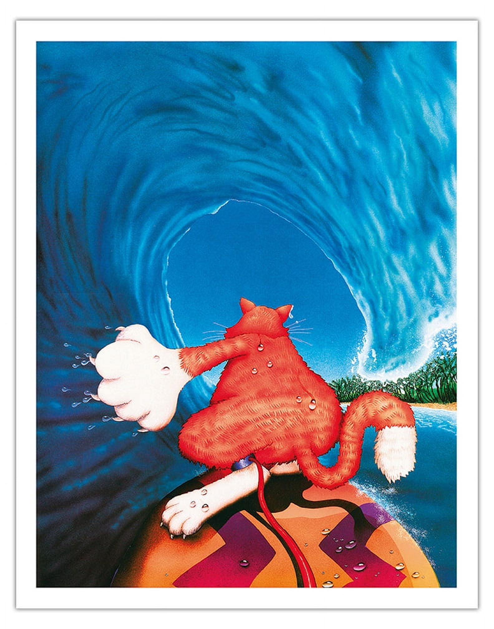 Hawaiian Surf Cat Riding Tube - From an Original Color Painting by ...