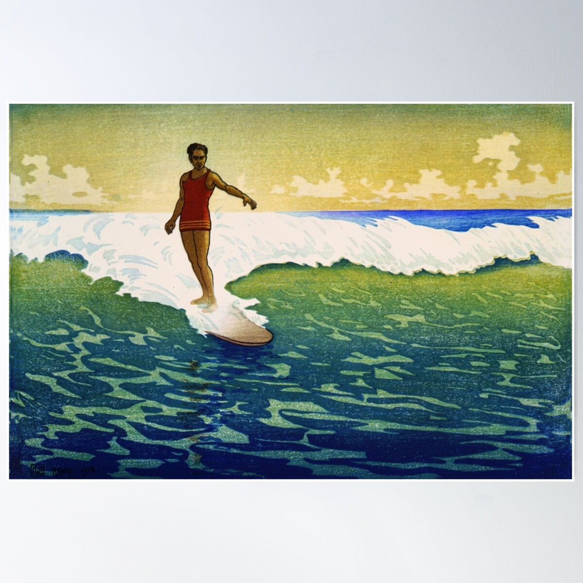 Hawaiian Surfer , Hawaii - Cwb, Vintage Hawaii Surfing Poster ...