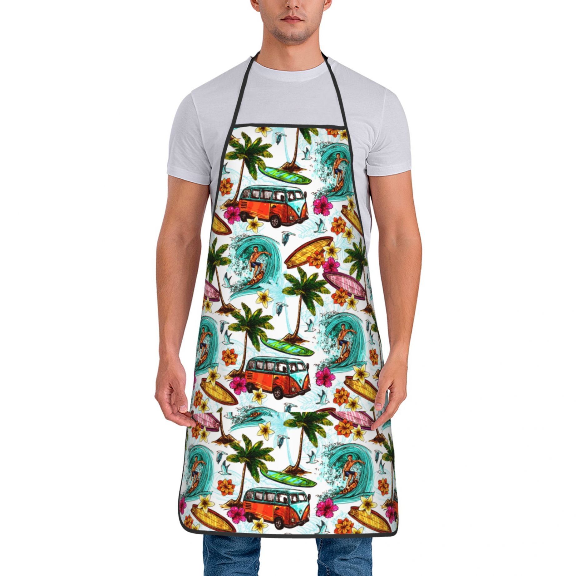 Hawaiian Surfer On Wavy Aprons for Women Men Waterproof Apron Kitchen ...