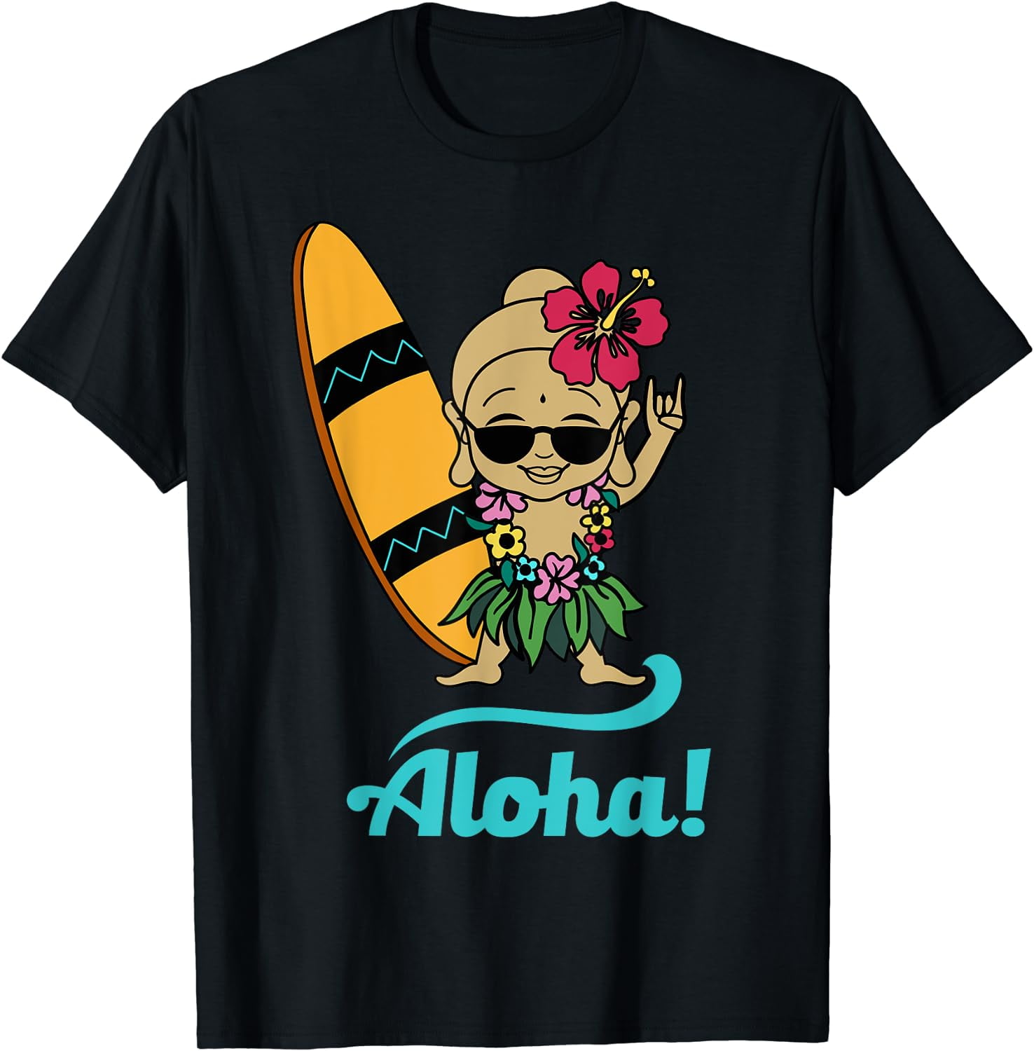 Hawaiian Surfing Buddha Aloha Hawaii Beach Yoga T-shirt Black Medium ...