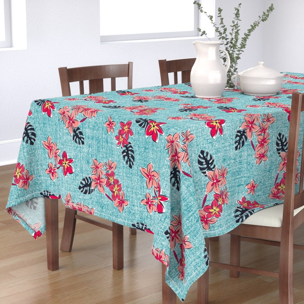 Hawaiian Tablecloth - Frangipani Floral Resort Aqua - Tropic Floral ...
