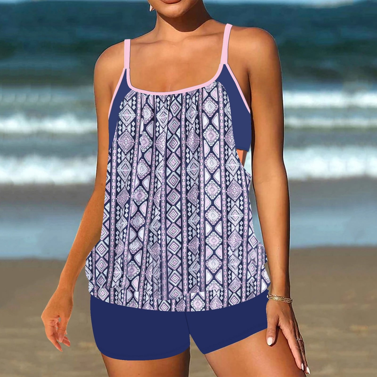 Hawaiian Tankini Set for Women Cut-out Bathing Suits 2 Piece Sets ...