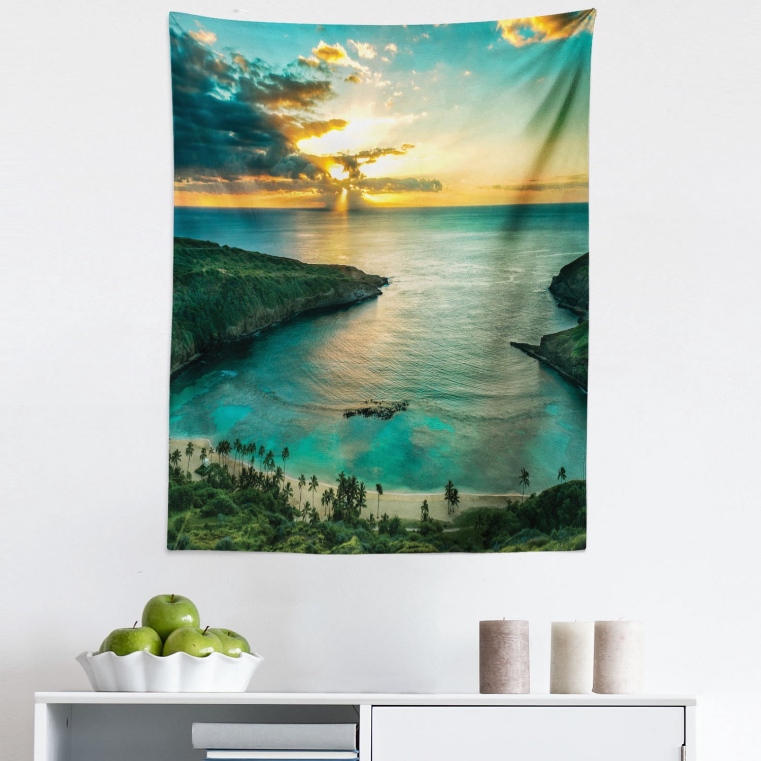 Hawaiian Tapestry, Sunrise over Hanauma Bay Oahu Hawaii Sunbeams ...